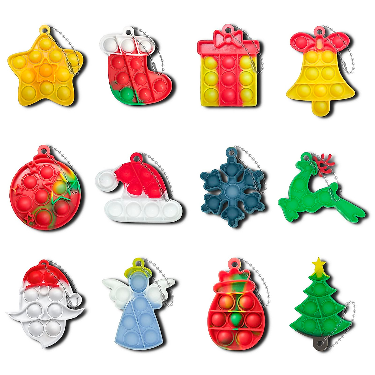12Pcs Christmas Mini Pop Keychain Fidget Toys, Easter Day Gifts for Kids Mini Pop Bubble Christmas Fidget Toy,Party Favors Silicone Fidget Keychain Relieve Anxiety Stress Fidget Toy