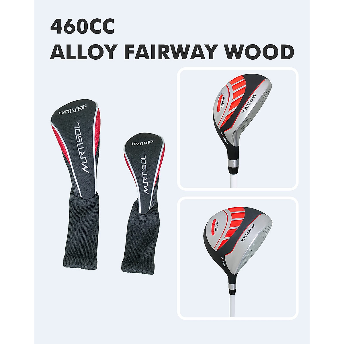 Kids Right Handed Golf Clubs Set 8-10 Years Junior Golf Clubs Full Set 5-Piece Set Putter and Driver Golf Clubs and Sets with Stand Bag - Red