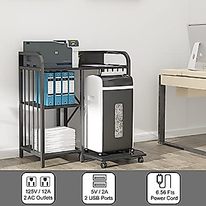 Printer Stand with Storage & Charging Station, Under Desk Printer Stand for Home Office, 3-Tier Printer Table for Home Office with Rolling Shredder Stand, Printer Stand with File Cabinet, Black
