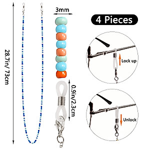 BILIONE 4 PCS Eyeglass Chains, Sunglass Holder Strap, glasses Hanger Keeper Around Neck, Beaded Acrylic Eyewear Accessory Lanyard, Face Mask Lanyard Retainer for Women Girls