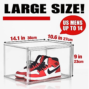 EZJOB 4 Pack Sneaker Storage for Sneakerheads 14.1 * 10.6 * 9in Shoe Boxes Crates Clear Plastic Stackable Boot Display Case