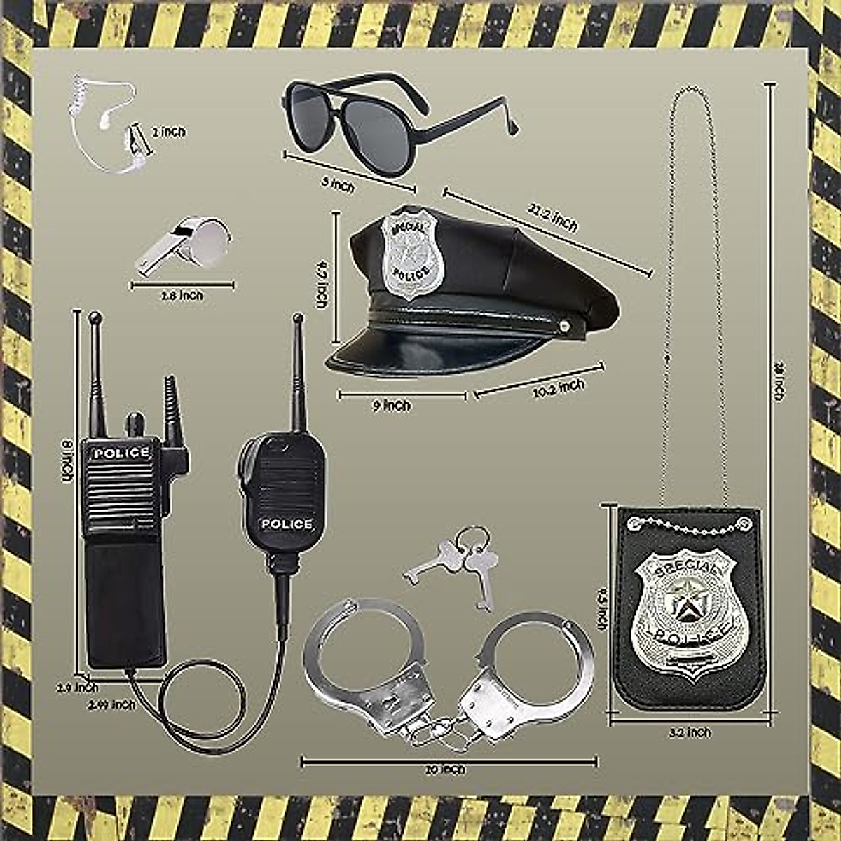 Falinpitos 7PCS Police Pretend Play Toy Set Walkie Talkies Badge Costume Accessories for Kids Birthday Party Present