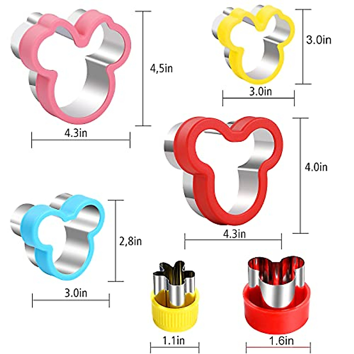 Elfkitwang Minnie Themed Cookie Cutters Set,Minnie Head Cartoons Shapes Cookie Cutter for Kids Sandwich Cakes Biscuits Vegetables Fruit Cutters Baking Mold(Assorted Sizes)