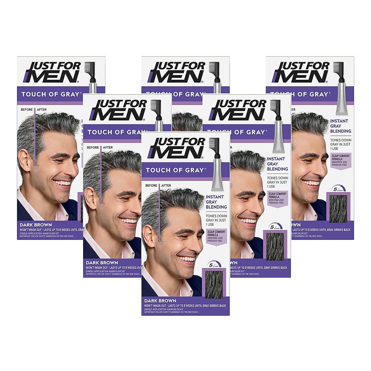 JUST FOR MEN Touch of Gray Hair Treatment T-45 Dark Brown, 6 Count (Pack of 1)