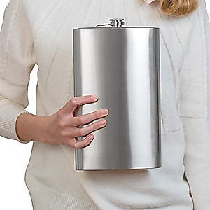 Maxam Jumbo Stainless Steel Flask, Dishwasher Safe Extra Large Drinking Flask, Polished Silver, 64 Ounce Capacity