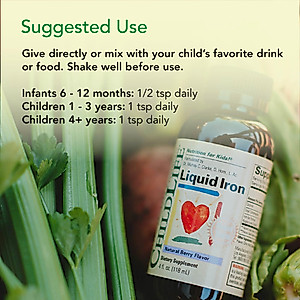 CHILDLIFE ESSENTIALS Liquid Iron - Liquid Iron Supplements for Kids, Iron Drops, Toddler Iron Supplement, Iron Liquid, Iron for Kids, Baby Iron Supplement, Gluten Free - Natural Berry, 4 Fl Oz
