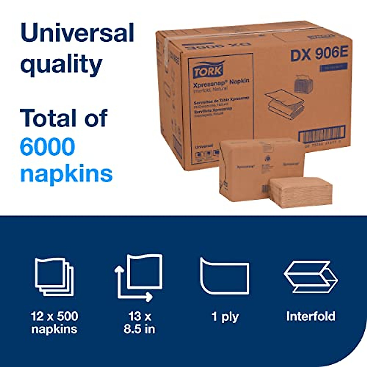 Tork Xpressnap Natural Dispenser Napkin N4, Universal, Interfold 1-ply, 13" x 8.5", 12 x 500 napkins, DX906E & Multifold Hand Towel Natural H2, Universal, 100% Recycled Fibers, 16 x 250 Sheets, MK520A