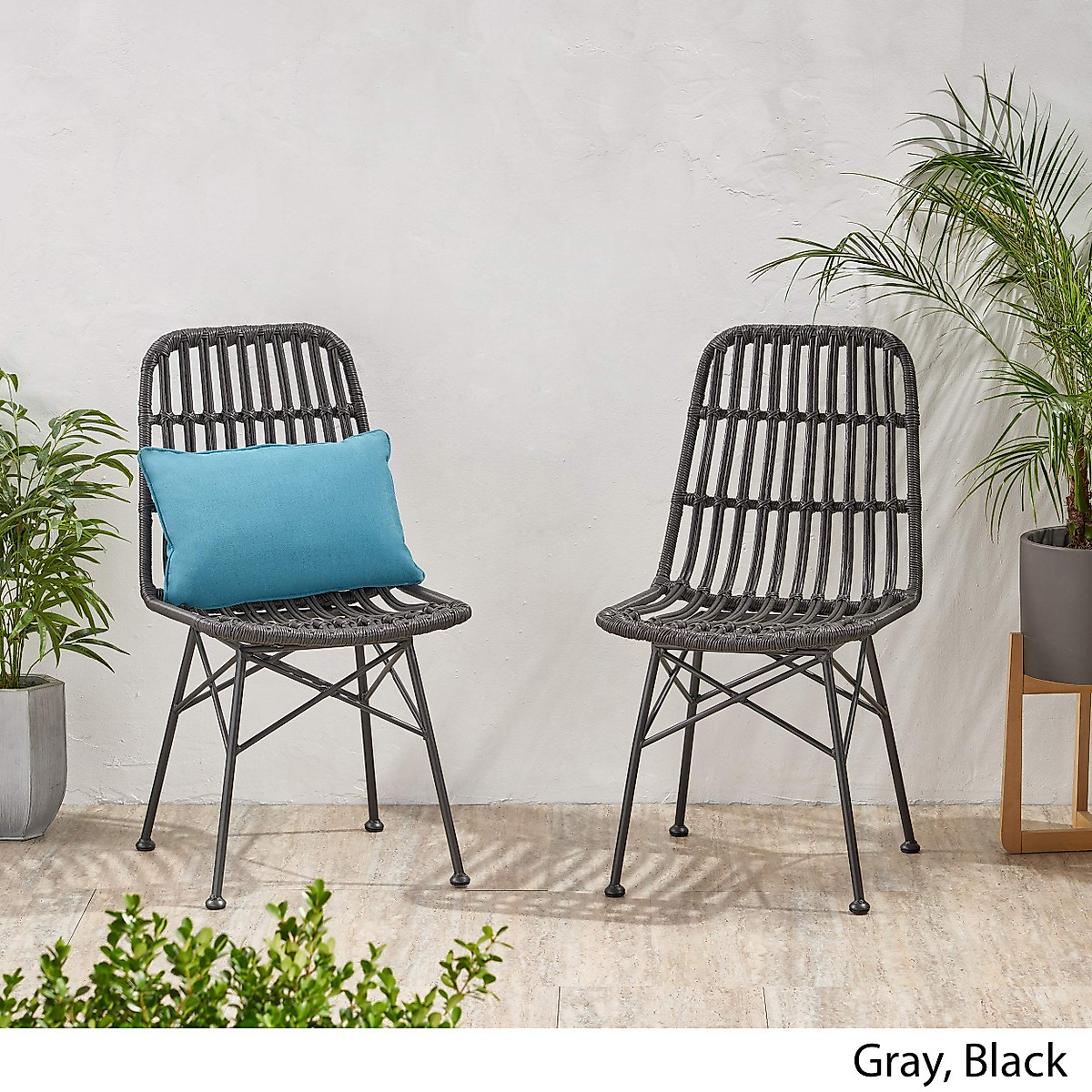 GDFStudio Indoor Wicker Dining Chairs (Set of 2), Gray and Black
