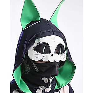 haikyuu Halloween Women Skull Cat Onesie Skeleton Pajama Cosplay Costume Loungewear Hooded Kigurumi Jumpsuit Homewear (large, cat green and black)