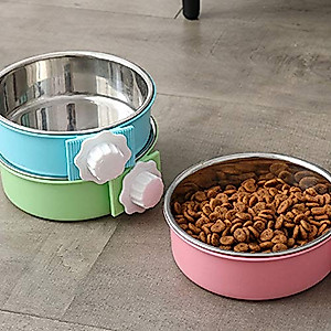 FUUIE Bowls for Food and Water Pet Bowl/Pet Universal/Stainless Steel/Green Blue/Overturn-Proof Hanging Pet Bowl (Color : A)