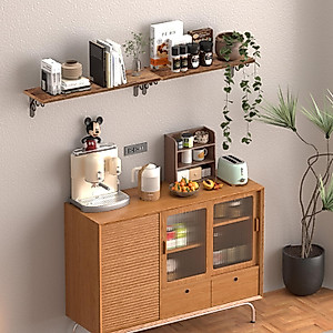 IARTOPS Long Floating Shelves, 47.3 Inch Large Wall Mounted Shelves Set of 2, Wide Storage and Display Shelf with Brackets for Living Room, Bedroom, Kitchen, Bathroom, Office and Books, Rustic Brown