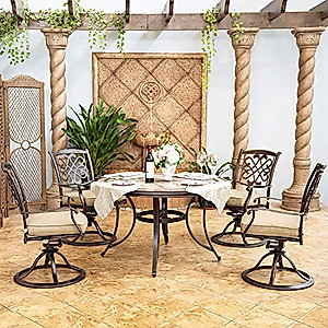 dali 5 Piece Patio Dining Set Outdoor Furniture, Deep Cushioned Aluminum Swivel Rocker Chair Set with 46 inch Round Mosaic Tile Top Aluminum Table