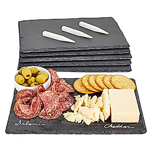 Juvale Set of 6 Black Slate Charcuterie Boards with Chalk, Individual Stone Plates for Cheese, Meat, Appetizers (8 x 12 In)