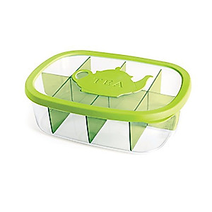Snips, Green Tea Bag Airtight Storage Box with Removable Dividers, 11.22" x 8.07" x 1.77"