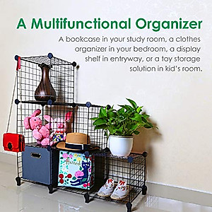 TomCare Cube Storage 6-Cube Cube Storage Storage Cubes Shelves Cube Closet Organizer DIY Storage Grids Stackable Storage Bins Wire Cubes Bookshelf Bookcase Modular for Home Office, Hollow Out Black