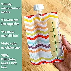 Sage Spoonfuls Reusable Baby Food Pouches - 6 Pack, Baby Food Storage, Pouches Toddler, Refillable Squeeze Pouch for Kids (Chevron), Dishwasher and Freezer Safe, BPA Free