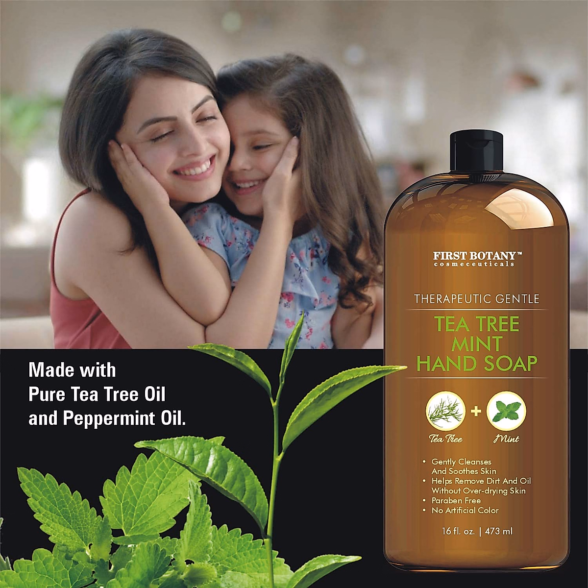 First Botany Tea Tree Mint Hand Soap - Liquid Hand Soap with Peppermint, Jojoba & Coconut Oil Multipurpose Liquid Soap Natural Bathroom Soap & Liquid hand wash - 16 oz