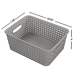 CadineUS 6-pack Grey Woven Plastic Storage Baskets, Organizing Bins