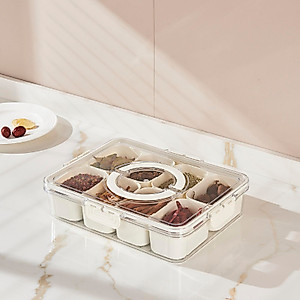 Fumitt Snack Box Container, Divided Serving Tray with Lid and Handle, Portable Snack Organizer for Adults Veggie Tray Charcuterie Boxes Fruit Tray Candy (2.4L 8 Compartments)