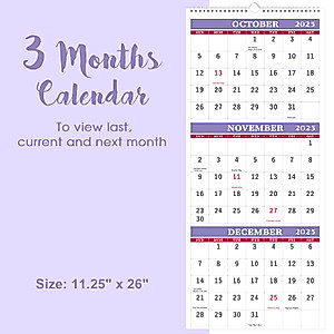 2025-2026 Wall Calendar - 3 Month Wall Calendar Display (Folded in a Month), May 2025 - June 2026, 11.25" x 26", 3 Month Calendar 2025-2026 - Purple