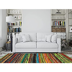 India Artistic Multi Color Chindi Rag Rug 4X6' | Hand Woven Rug & Reversible Rug | Recycled Cotton Chindi Rug for Living Room Kitchen | Rustic Rug | Cotton Rug | Runner Rugs (Green Colour)