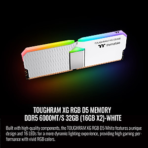 Thermaltake TOUGHRAM XG RGB D5 White 32GB (2x16GB) DDR5 6000MT/s C36 Memory, 16 LEDs, RG34D516GX2-6000C36B