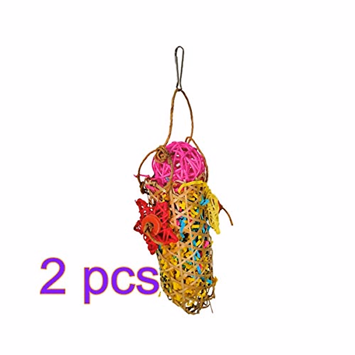 POPETPOP Bird Toy Shredder,2Pack Parrot Shredding Toys Bamboo Shredder Foraging Shredding Hanging Toy Gravel Paper for Bird Cage African Greys Parakeet Cockatiels Chewing Toys