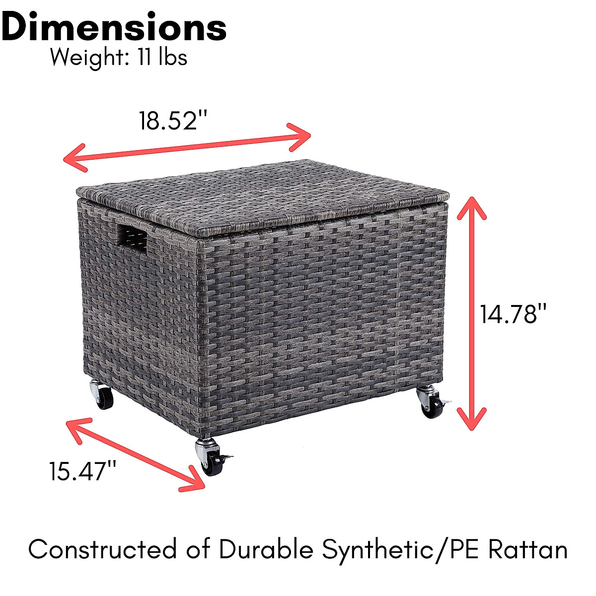 BIRDROCK HOME Rolling File Box - Storage Cabinet with Wheels - Weatherproof Rattan-Style Resin Deck Chest for Garden, Home and Office - Organize Cushions, Toys, and Accessories - Storage Box - Grey