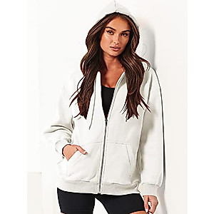 ANRABESS Women's Hoodies 2023 Fall Jacket Casual Fleece Long Sleeve Sweatshirts Zip Up Y2k Hoodie Trendy Clothes Cute Teen Girl Tops A989baise-M White