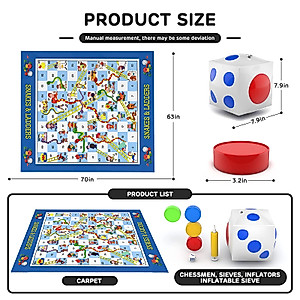 Board Game-Snake & Ladder Game Set, with 63"*70" Board, Huge Inflatable Sieve, 4 Chess Pieces and 4 Nails, Preschool Educational Toys 3 4 5 6 7 8 9 Year Old Boys and Girls for Birthday Gift Toys