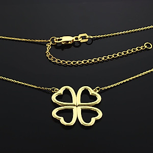 14k Gold Four-Leaf Heart Clover Necklace (16 Inches)