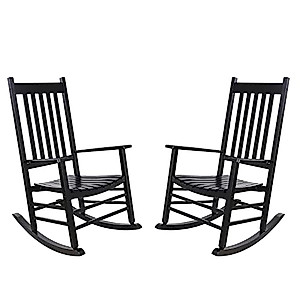 MAMIZO Wooden Rocking Chair Outdoor with High Back,Rocking Chair Indoor Oversized Easy to Assemble for Garden,Lawn,Balcony,Backyard,Porch,Wooden Rocking Chair Set of 2,Porch Rocker 2PCS