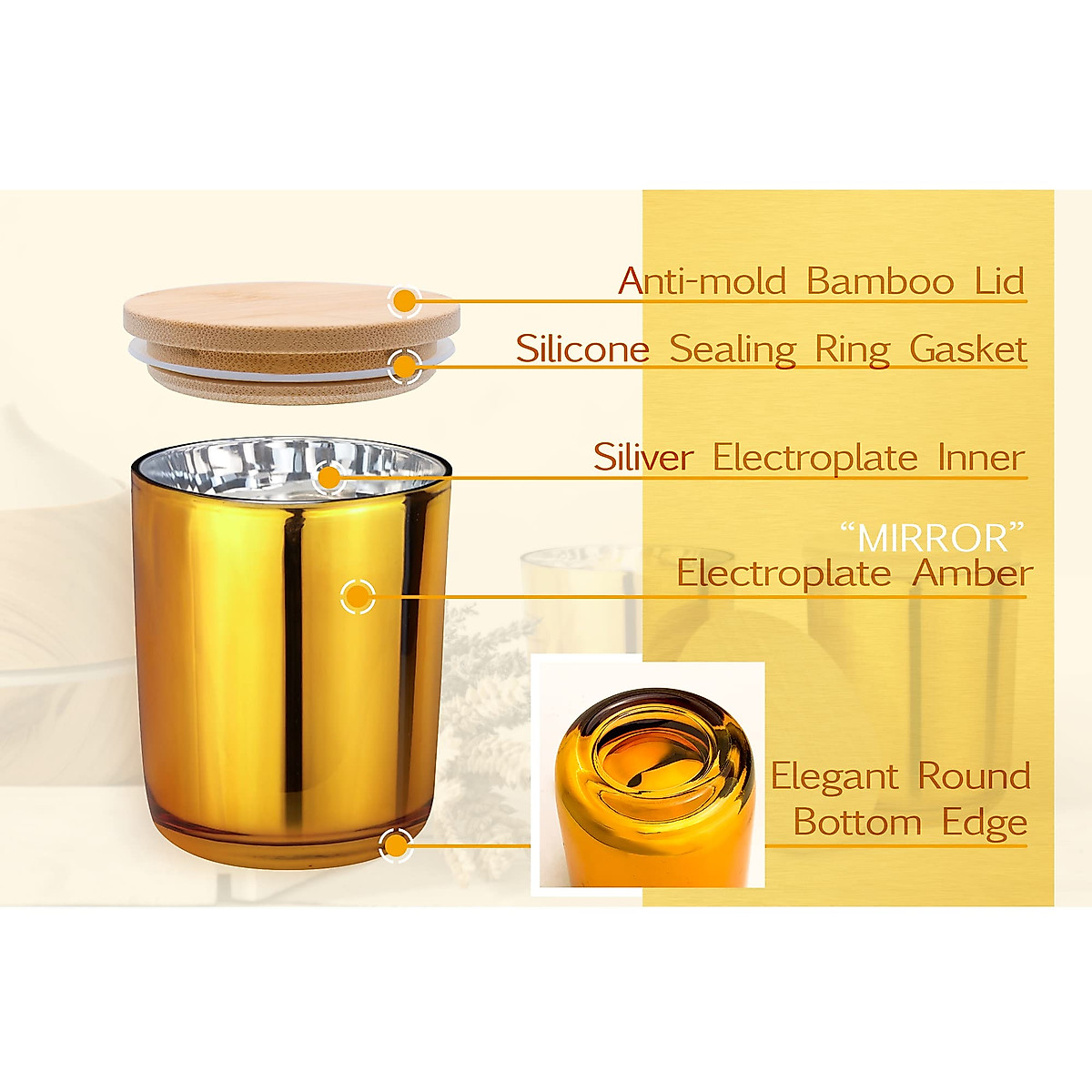 Aroparc Candle Jar, Wholesale Candle Container, 12 Pack 10oz Candle Jars with Lids Tumbler Jar for Candle Making Candle Tins Candle Making Supplies (Amber)