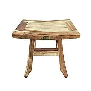 EcoDecors Satori Teak Wood Shower Shaving Foot Rest Stool Natural Rustic Finish - 10" D x 14" W x 15" H