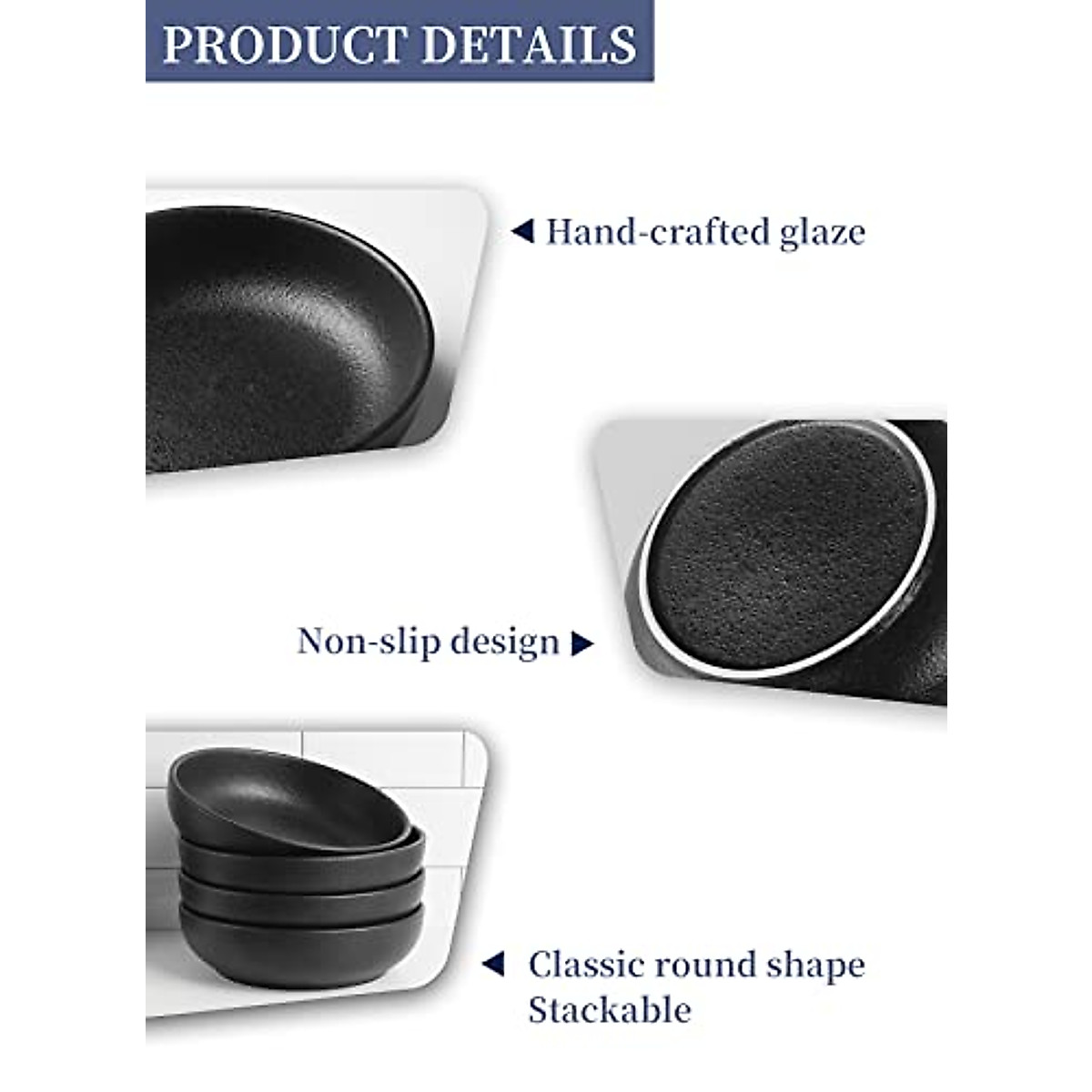 YJR Ceramic Pasta Bowls, Salad Bowls, Large Serving Bowl Set, Wide and Shallow - 35 Ounce, Set of 4, Matt Black