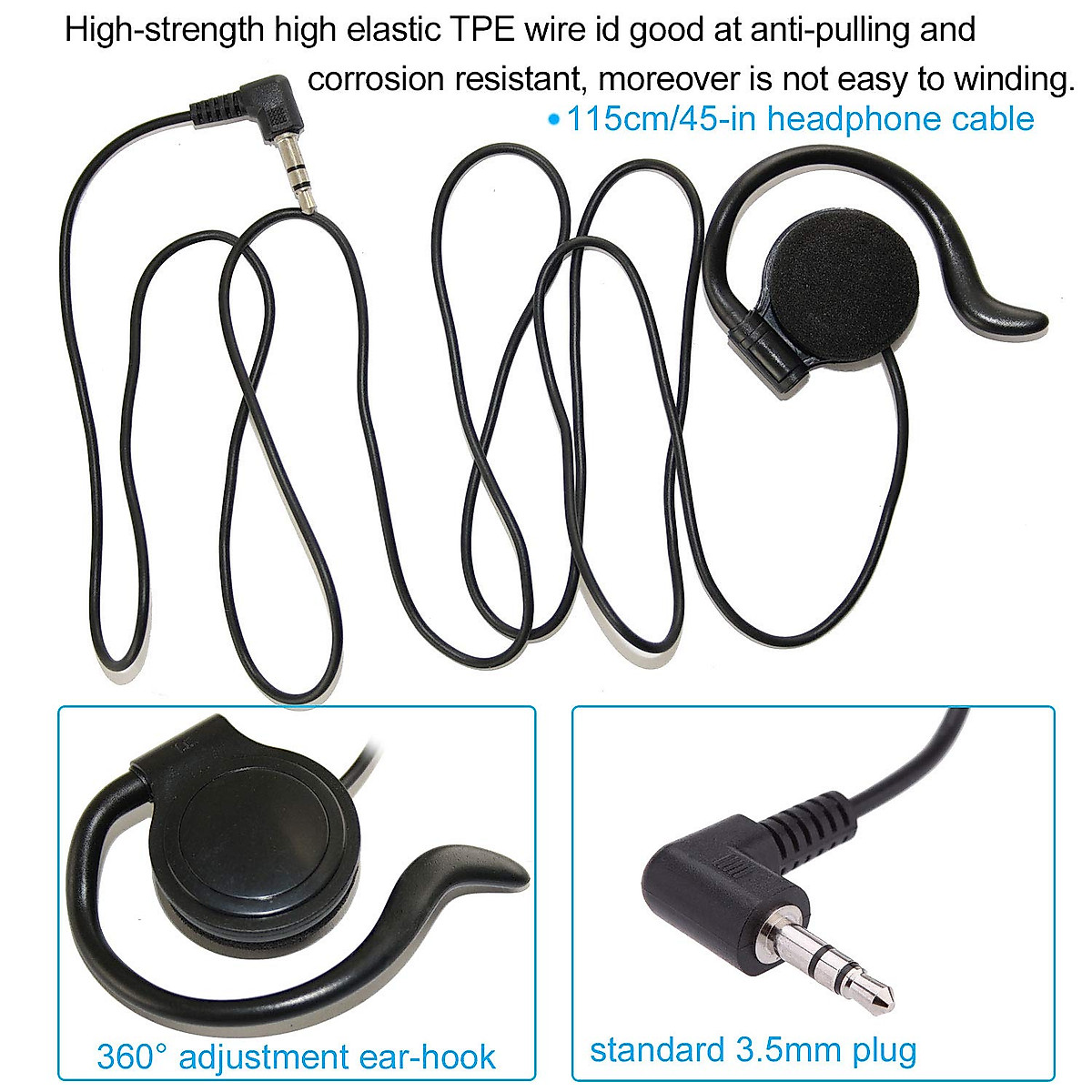 EXMAX SEP-01 Sports Stereo Headphones 3.5mm Headset Single Side Ear Hook Bass Earphone for Wireless Tour Guide System Receiver MP3 Player Laptop Computer Tablets-Left Side