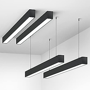 Barrina LED Linear Light, 0-10V Dimmable Hanging Light Fixtures, 2700K 4000K 5000K Color Changing, 4FT Linkable Shop Office Light, Seamless Connection, ETL Listed, 4 Pack Black, 5568-0-10V Series