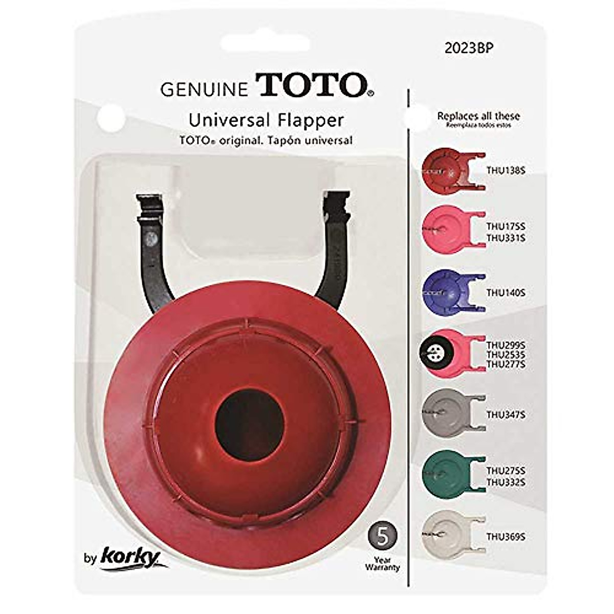 Korky 2023BP Universal Flapper for Toto Toilet Repairs, 3", Red