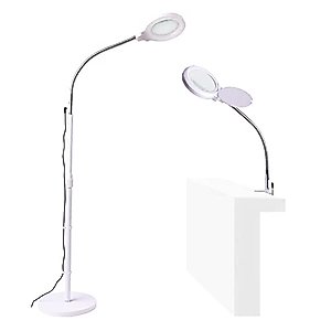 FHHKAAD 2 in 1 Magnifying Floor Lamp 5X with Bright LED Light Adjustable，Flexibility Magnifier Lamp for Reading，Sewing，Repair，Crafts & Hobbies -12W - White