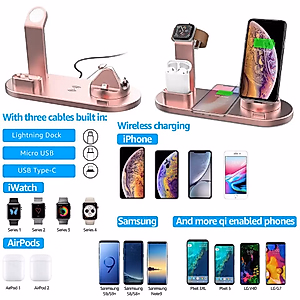Multifunctional 4 in 1 Wireless Charger Fast Charging Dock Stand Desktop Charging Station (Black)
