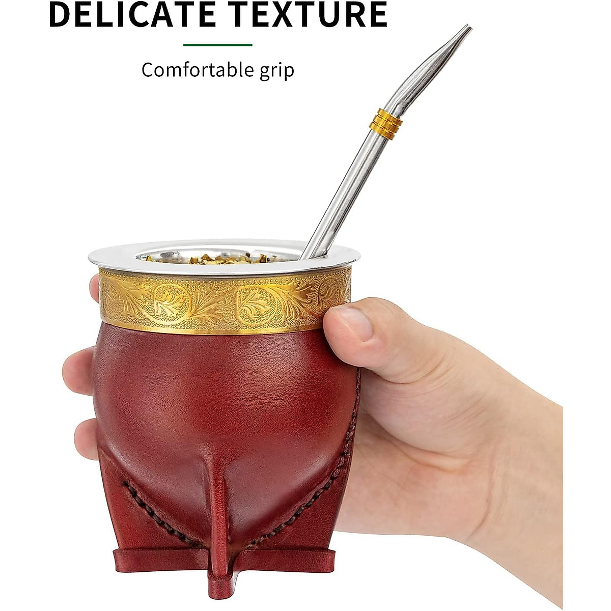 304 Stainless Steel Argentina Yerba Mate Cup With Straw Tea Gourd Mug One Bombilla Mate (Straw) a Cleaning Brush (Black)