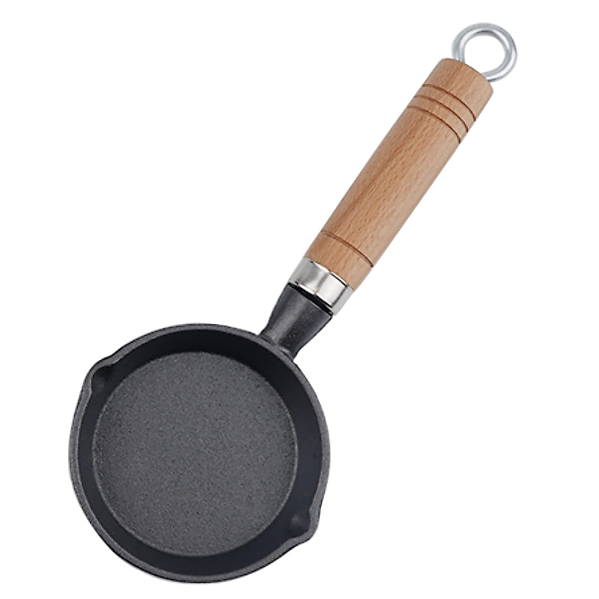 UPTALY 4.1 inch Mini Cast Iron Skillet, Omelet Pans, No Coating, Physical Non Stick Pan, Japanese Omelette Pan, Small Frying Pan with Wood Handle, Black Miniture Skillet for Baked Cookie/Brownie