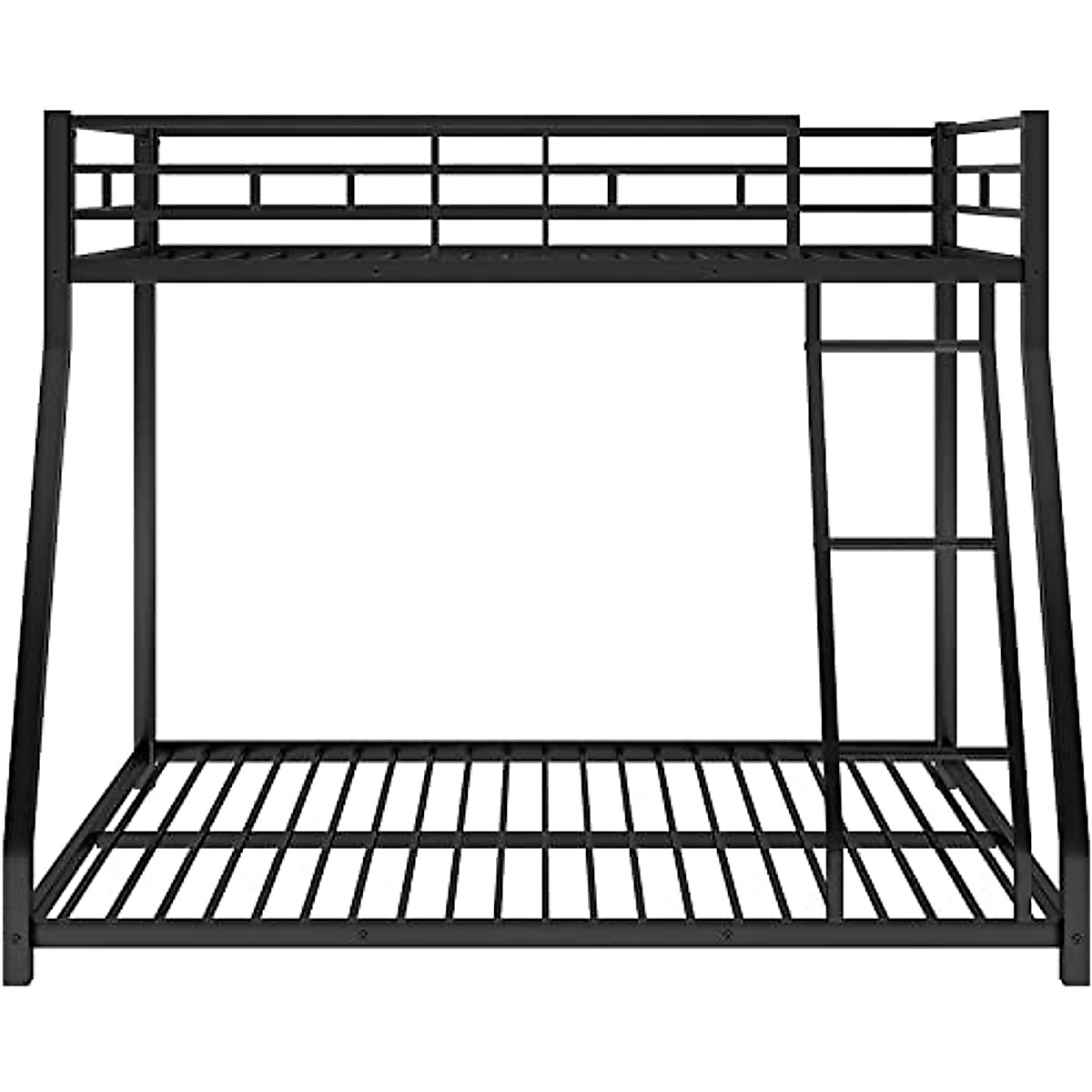 DNYN Twin Over Full Metal Bunk Bed with Safety Guardrail & Ladder for Kids/Adults,Floor Bunkbeds,Sturdy Steel Bedframe,No Box Spring Need,Perfect for Dorm,Bedroom,Guest Room,77.1"x55.9"x53.7", Black