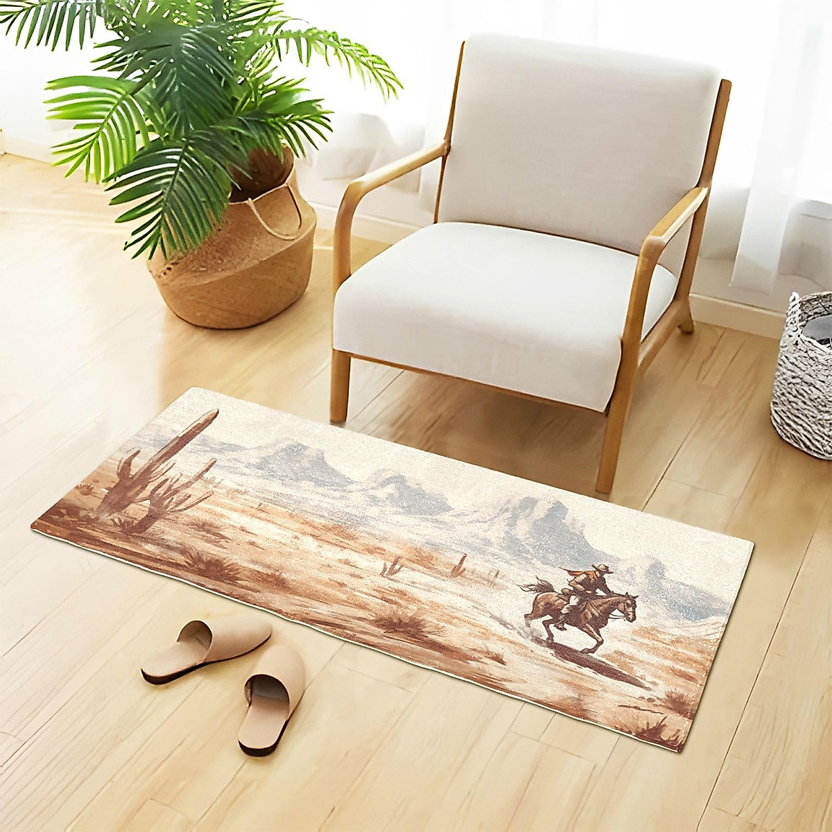 YETTASBIN Western Desert Cowboy Area Rug, Anti Fatigue Large Floor Mat, Soft Absorbent Washable Plush Carpet with Non-Slip Rubber Back for Entryway, Bedroom, Sink, Kitchen, Bathroom, 39 x 20 Inch