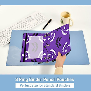 MCHIVER Halloween Face Purple Pencil Pouch for 3 Ring Binder Pencil Case with Zipper Clear Window Pencil Bags for Office Daily 2 Pack