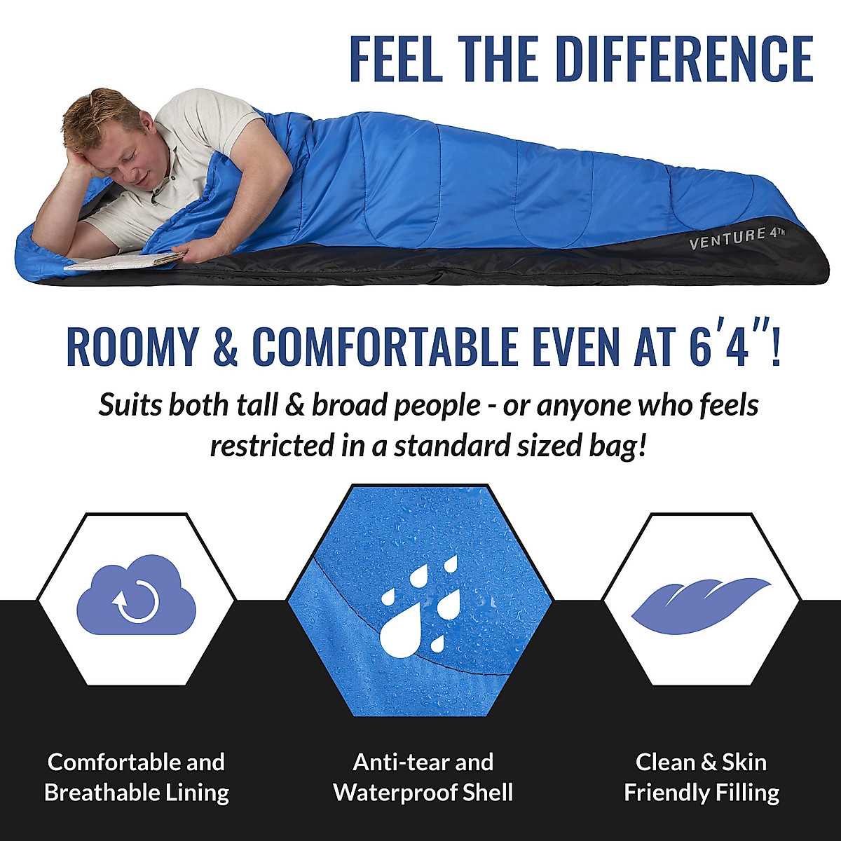 VENTURE 4TH Backpacking Warm Sleeping Bag with Self Inflating Sleeping Pad for Adults & Kids – Ideal for Hiking, Camping & Outdoor Adventures