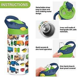 Stainless Steel Water Bottle for kids- 12 Ounce Stainless Steel Vacuum Insulated Water Bottle for Kids children,Double Wall Vacuum Insulated Bottles (Garbage Trucks)