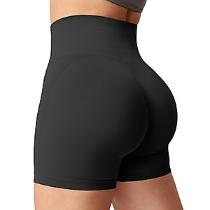 YEOREO Women Seamless Scrunch Workout Shorts High Waisted Intensify Running Gym Yoga Workout Black S