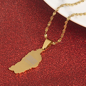 Stainless Steel The Commonwealth of Dominica Map Flag Pendant Chain