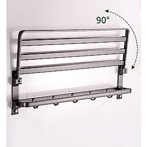 LUOFDCLDDD Towel Shelf, Multi-Function Towel Rack with Storage, Suskitchen Towel Holder,Wall Mounted Bath Towel Rail Bar with 5 Hooks,Metal Gray, 60Cm/23.6In